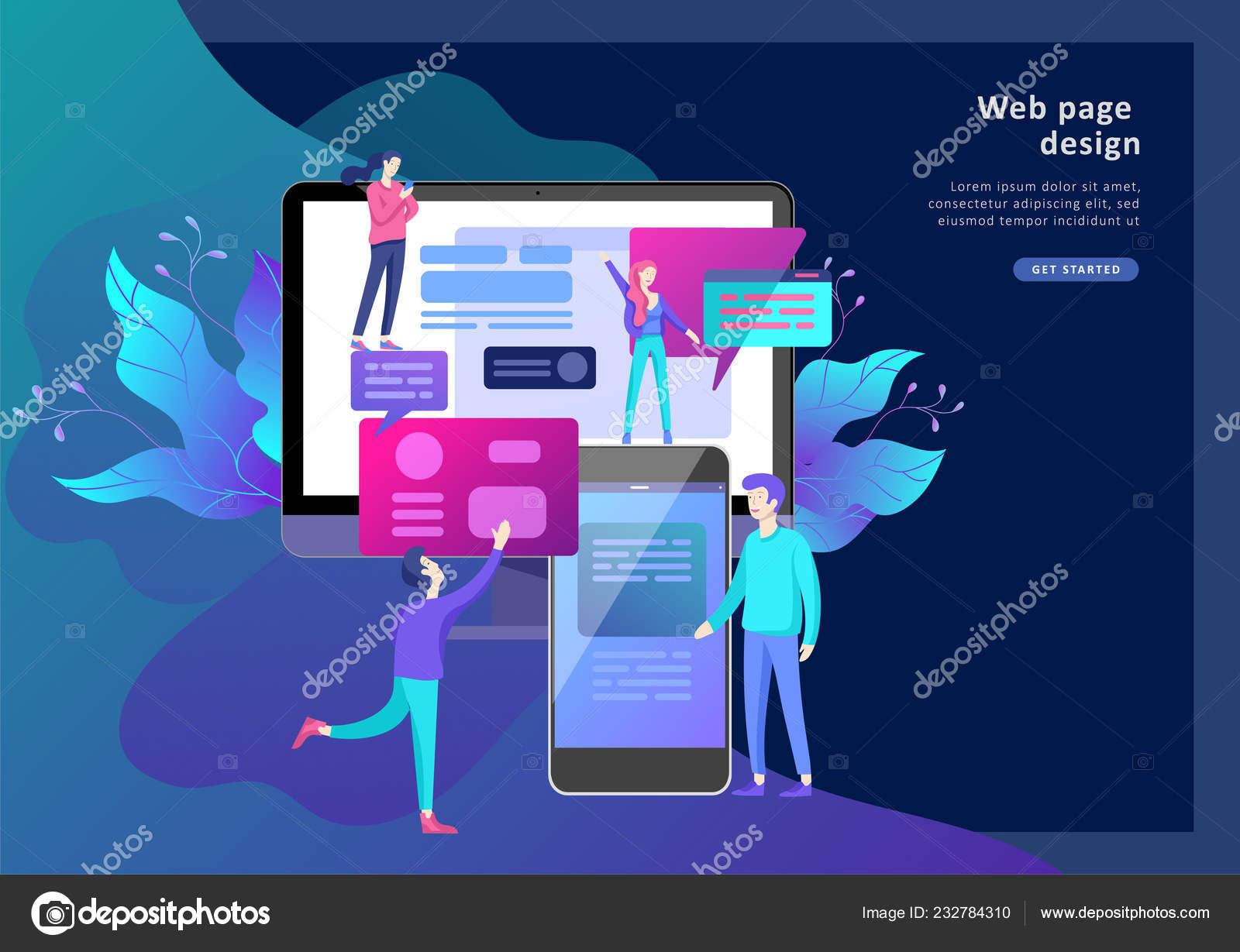 Vector illustration, small people are working on creating a website ...