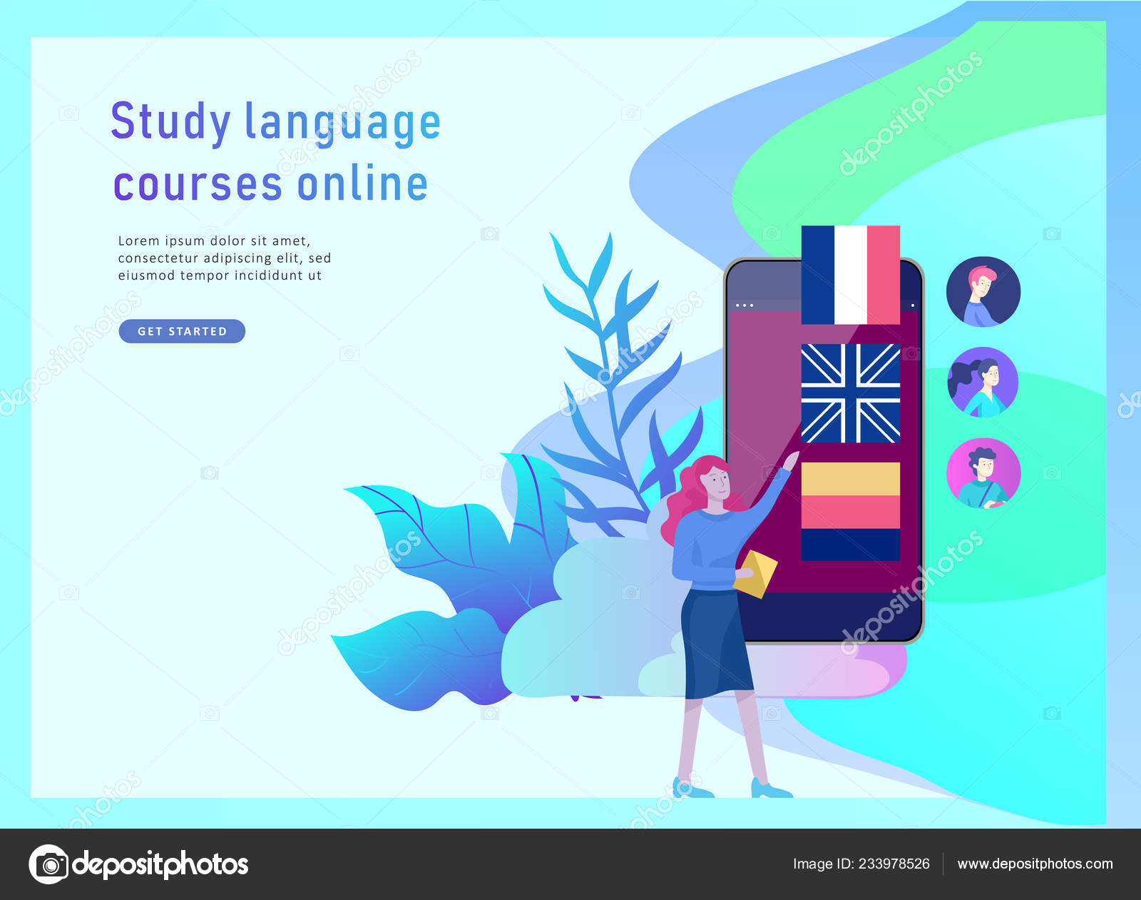 Landing page templates for Online language courses, distance education ...