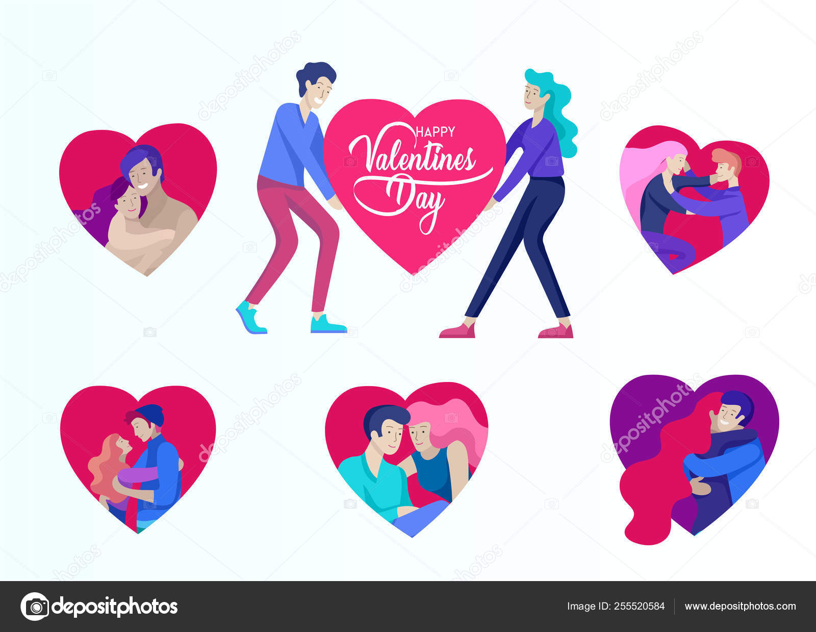 Happy Valentines day cards template with couple and people in love ...