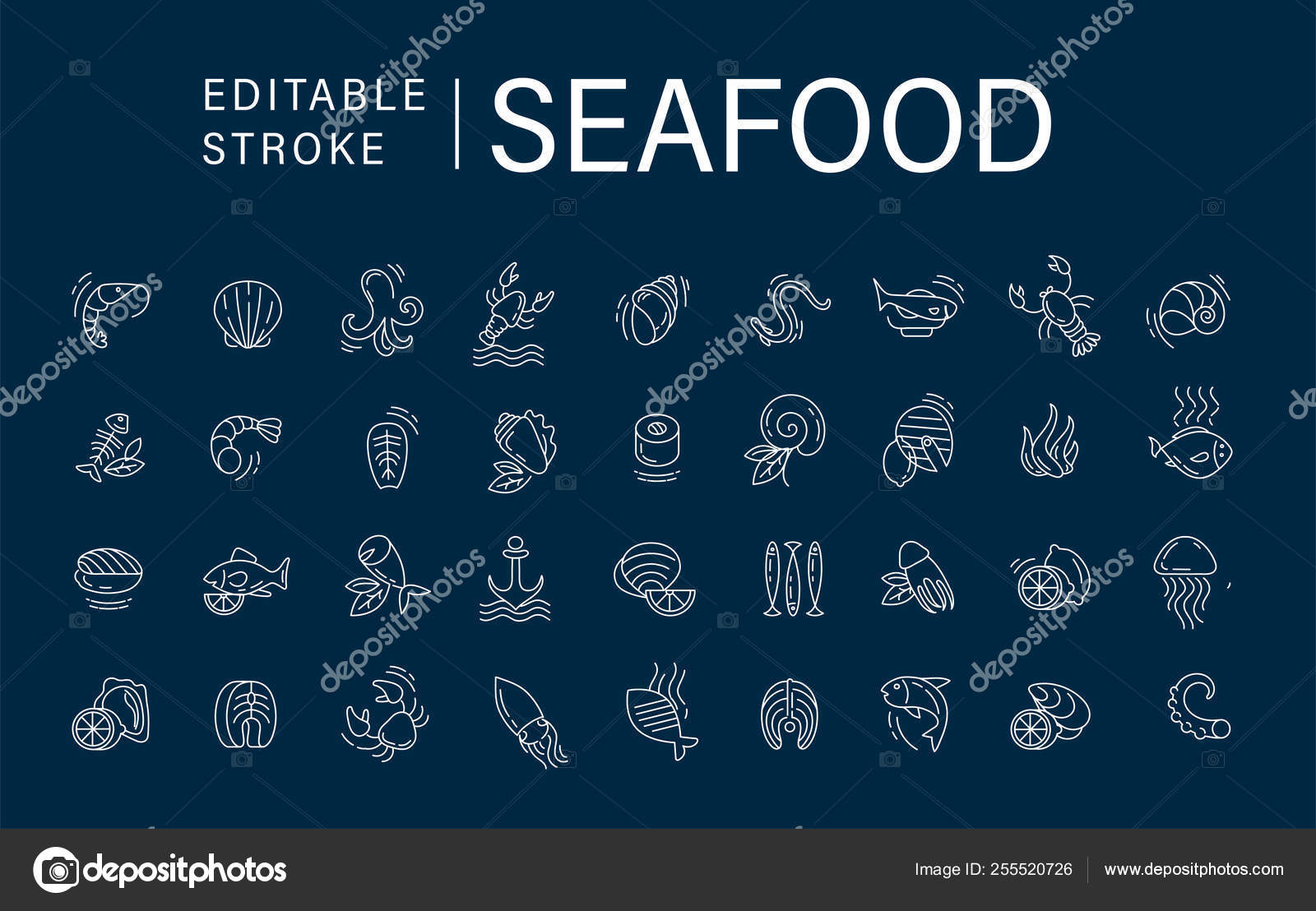 Vector icon and logo for seafood restaurant or cafe. Editable outline ...