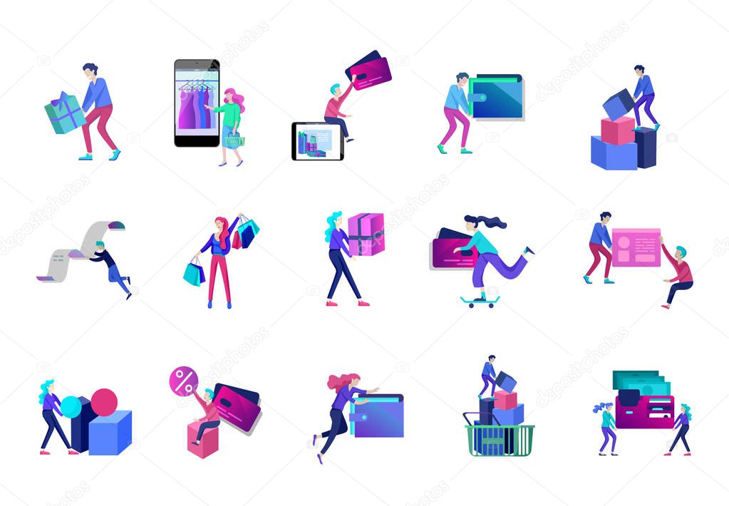 Compras en l nea y pagos m viles. Vector ilustraci n pos terminal confirma el pago utilizando un ...