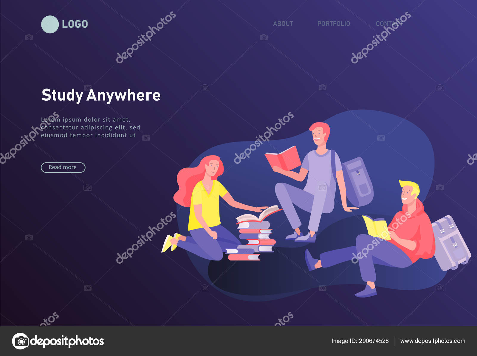 Set of web page design templates with relaxed learning people outdoor ...