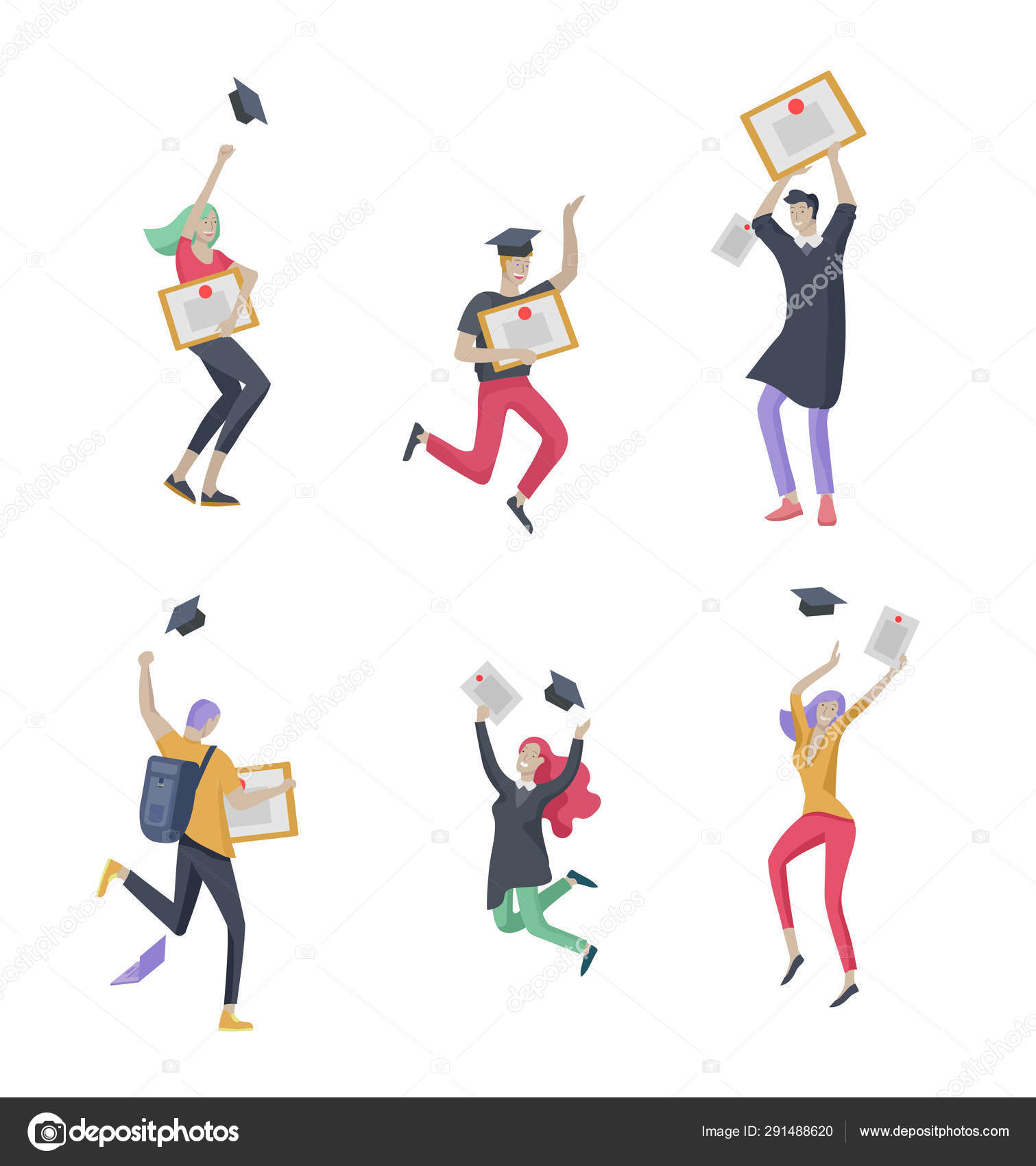 Image vectorielle Groupe souriant diplômés personnes en robes de ...