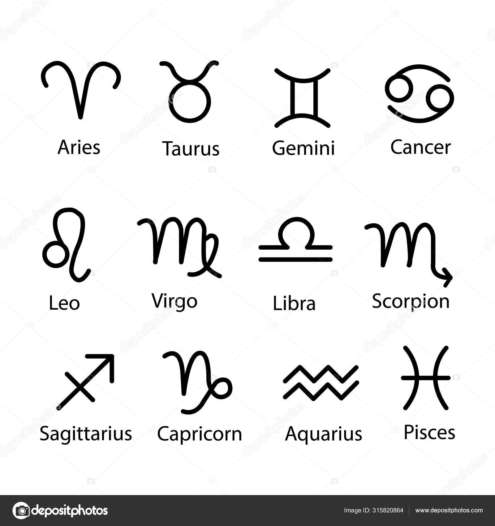 Star Signs Astrology Horoscope Isolated Zodiac Line Stylized Symbols ...