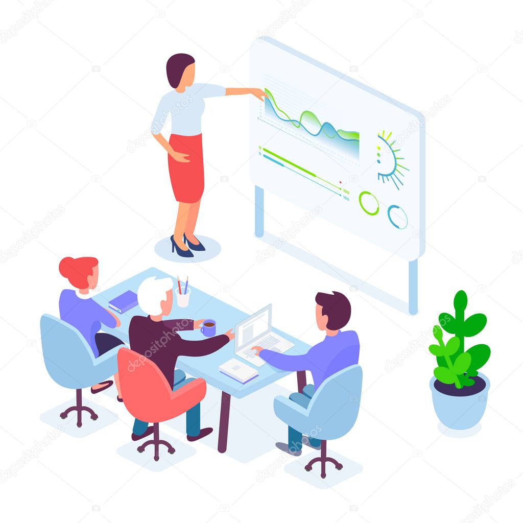 Ponente femenina isom trica que lleva a cabo la presentaci n para compa eros de trabajo durante ...