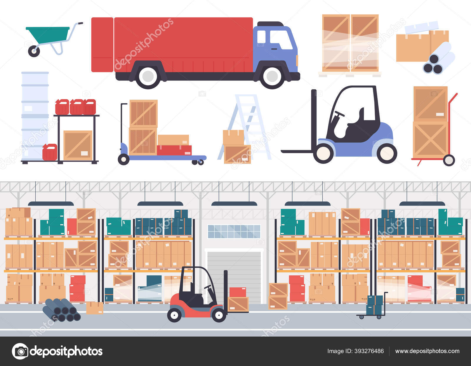 Almacén de almacenamiento vector ilustración, dibujos animados plana ...