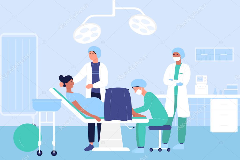 Parto en el hospital ilustración vectorial plana, personajes médicos de ...