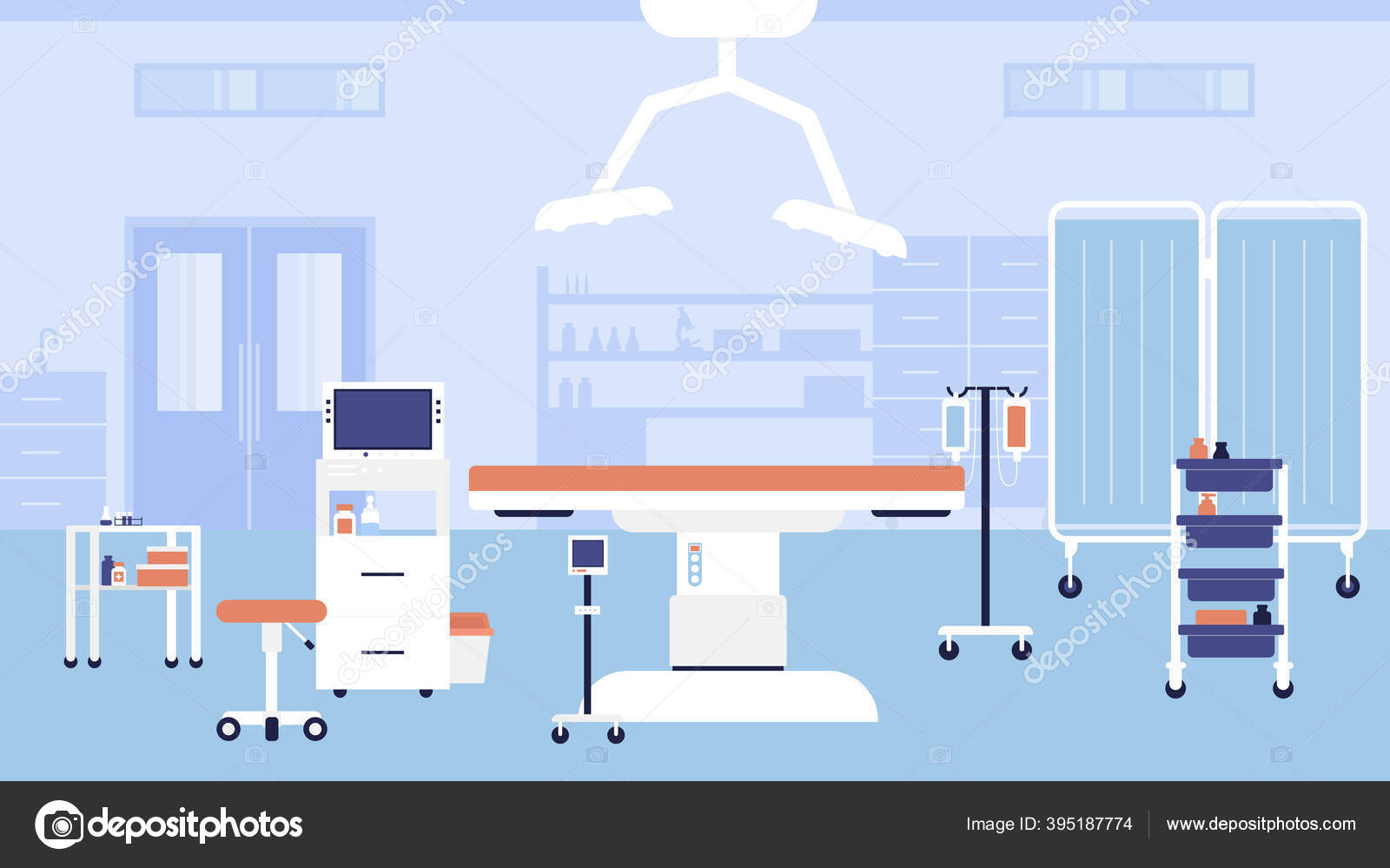 Hospital room interior vector illustration, cartoon empty medic office ...