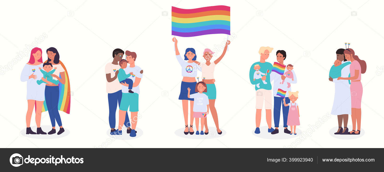 LGBT family flat vector illustration set, cartoon happy LGBT family ...