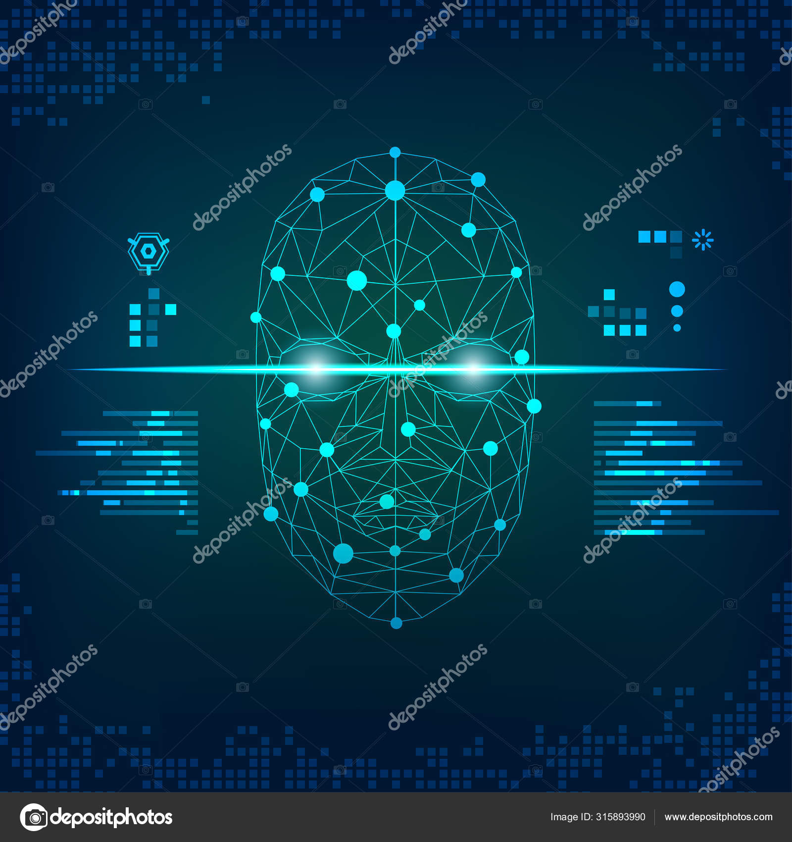 Conceptual Technological Background Human Head Digital Face Scanning ...