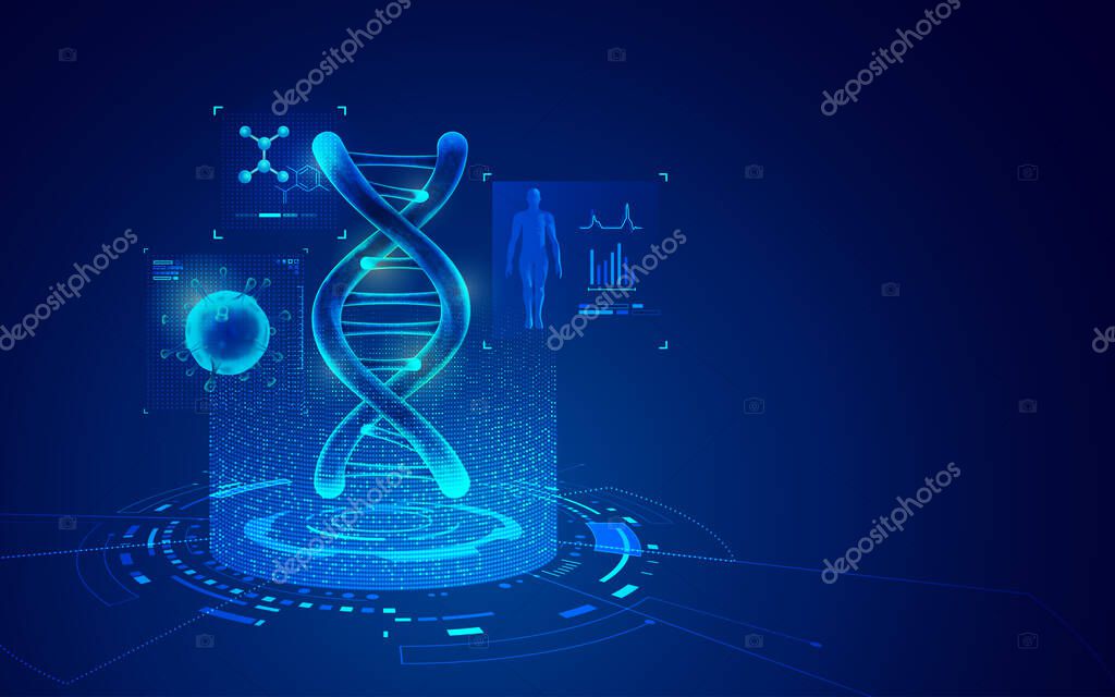 concepto de tecnolog a de ingenier a gen tica, gr fico de ADN y virus con elemento m dico ...