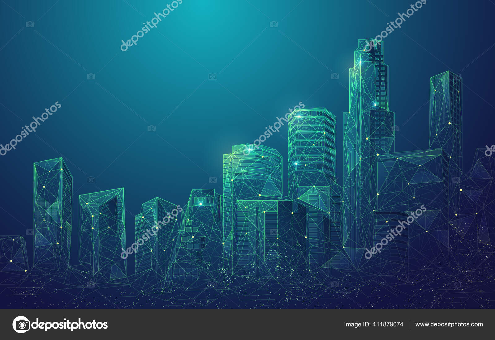 Concept Digital City Smart City Graphic Polygonal Buildings Futuristic ...