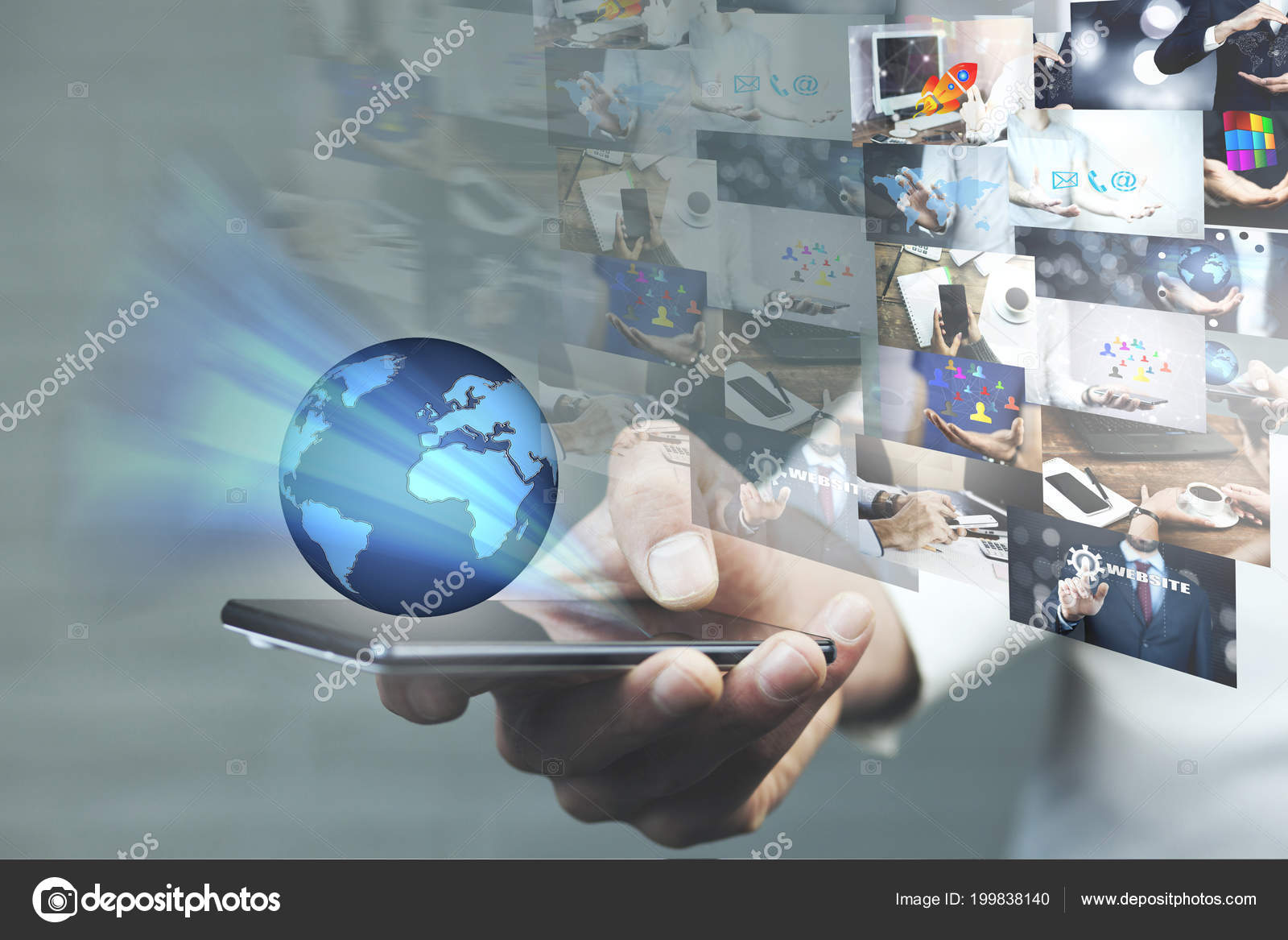 Businessman World Phone Technology Concept — Stock Photo © Tiko0305 ...