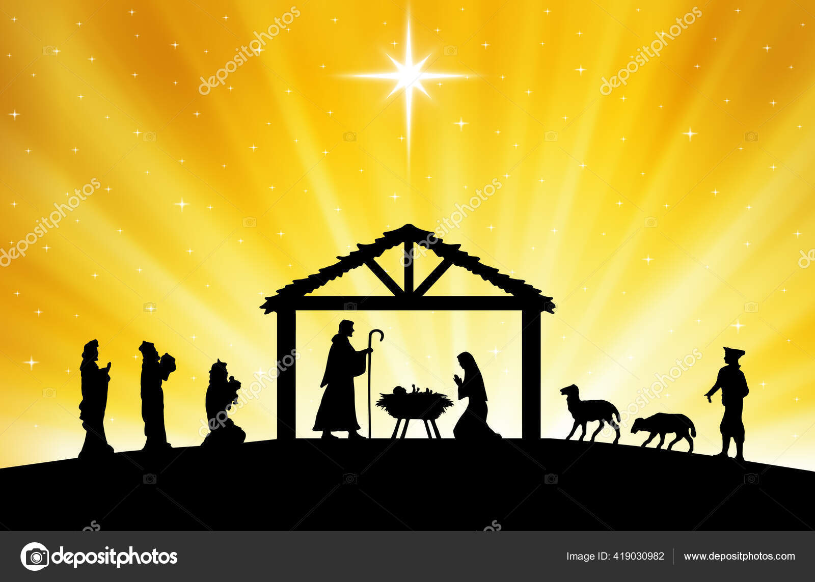 Yellow Christmas Nativity Scene Background — Stock Photo © Lukbar ...