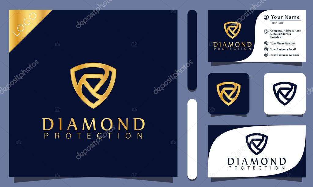 Gold Diamond Guard Shield Logos Diseño Vector Ilustración Con Estilo ...