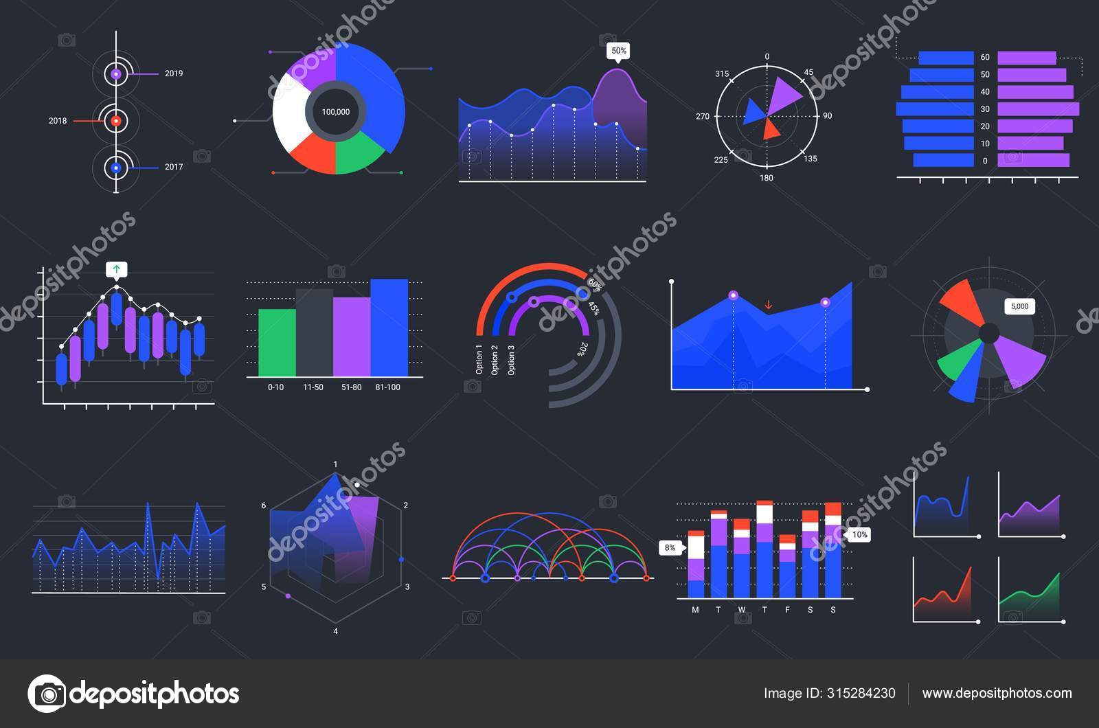Infographic charts. Colorful data graphs, statistics dashboard chart ...