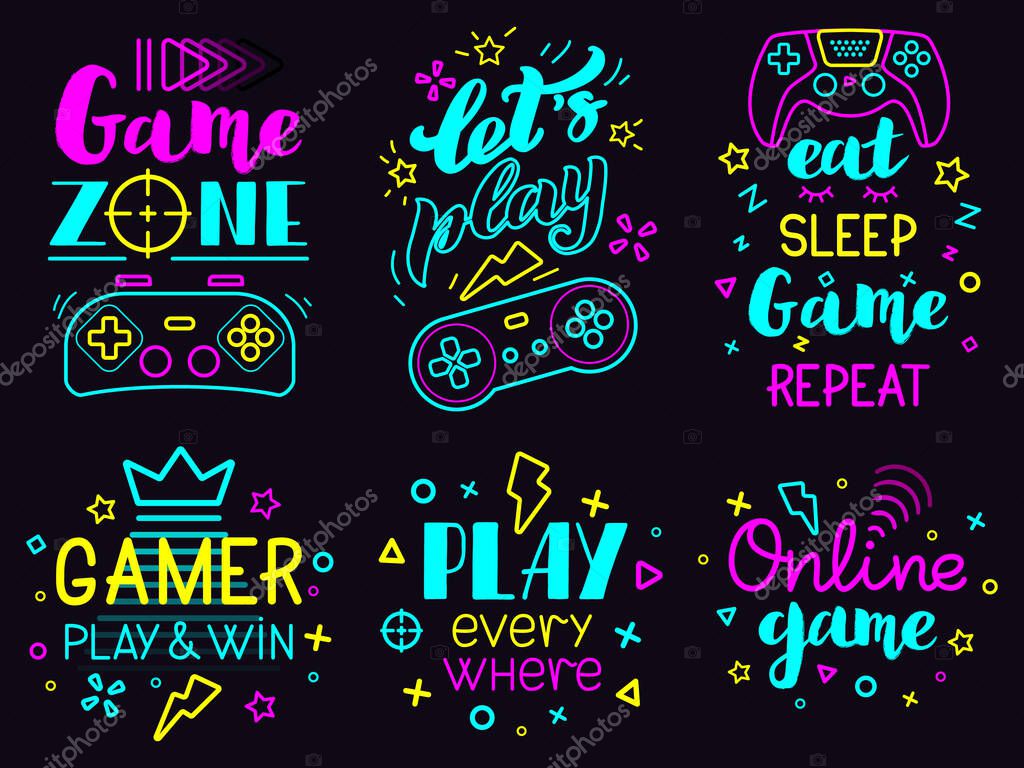 Frases de videojuegos de neón. Letras de consola de juegos en línea ...