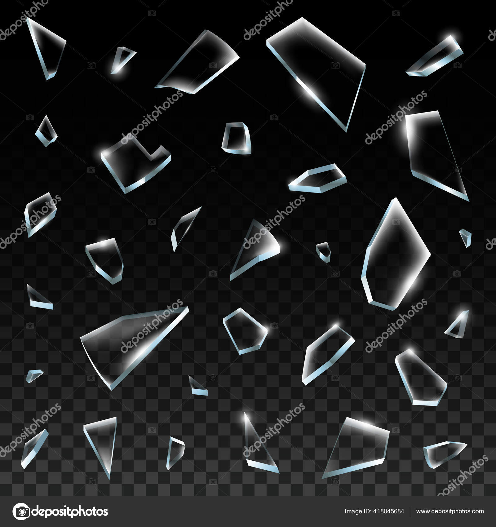 Realistic shattered glass. Shattered glass pieces, cracked broken clear ...