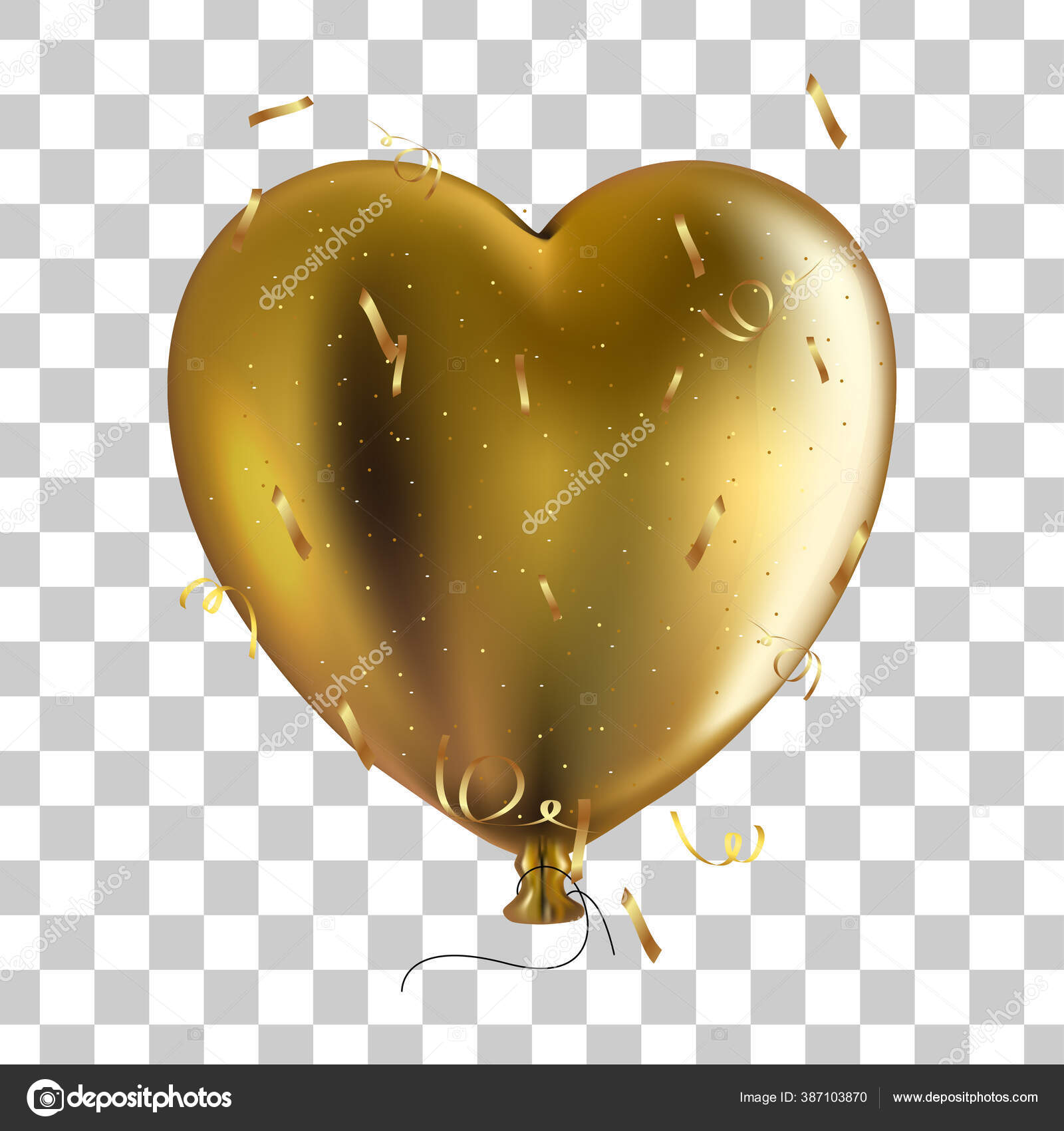 Balon Emas Realistis Dengan Confetti Latar Transparan Vektor Stok oleh ...