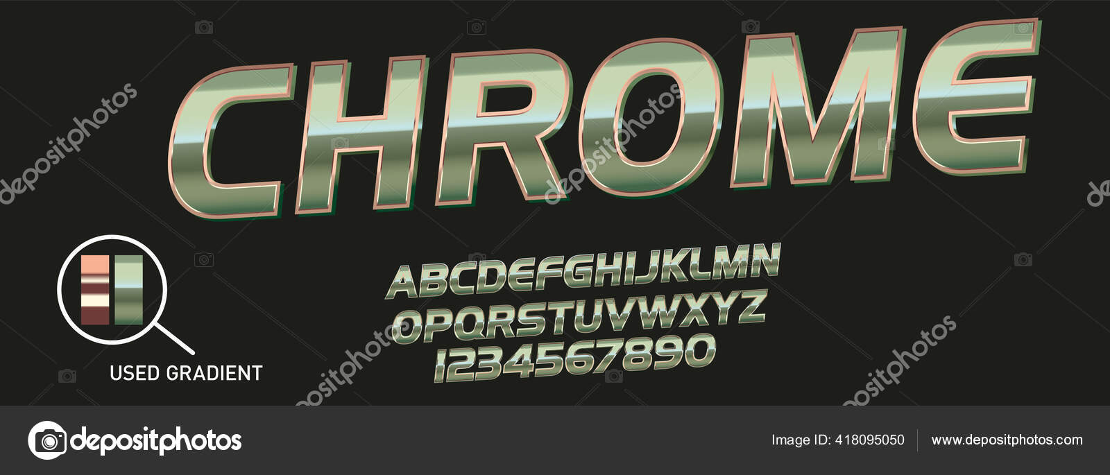 Metallic Gradient Font Metal Gradient Silver Text Gold Surface Chrome ...