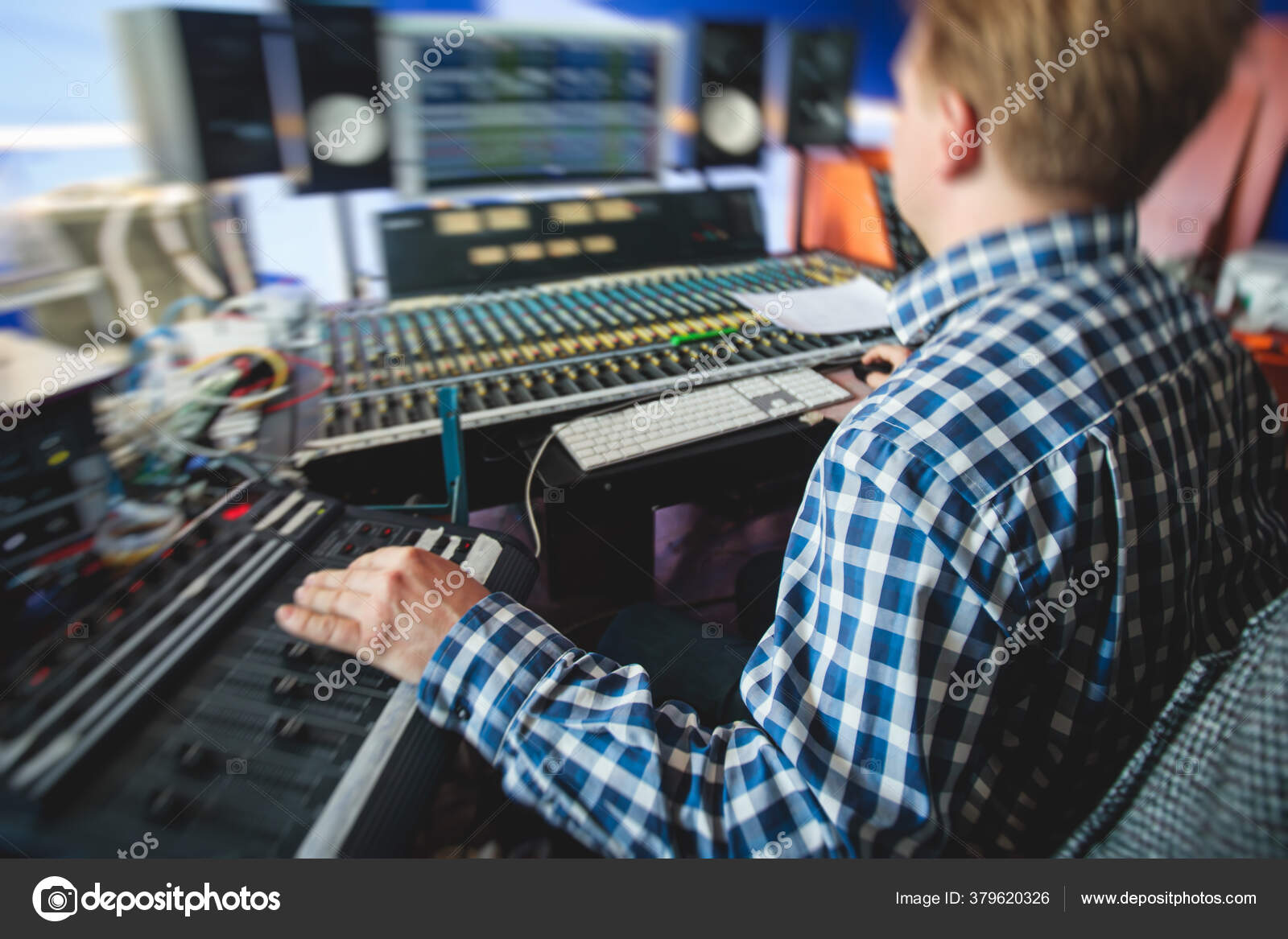Sound Editor Engineer Working Studio Mixing Panel Mixing Music Sound ...