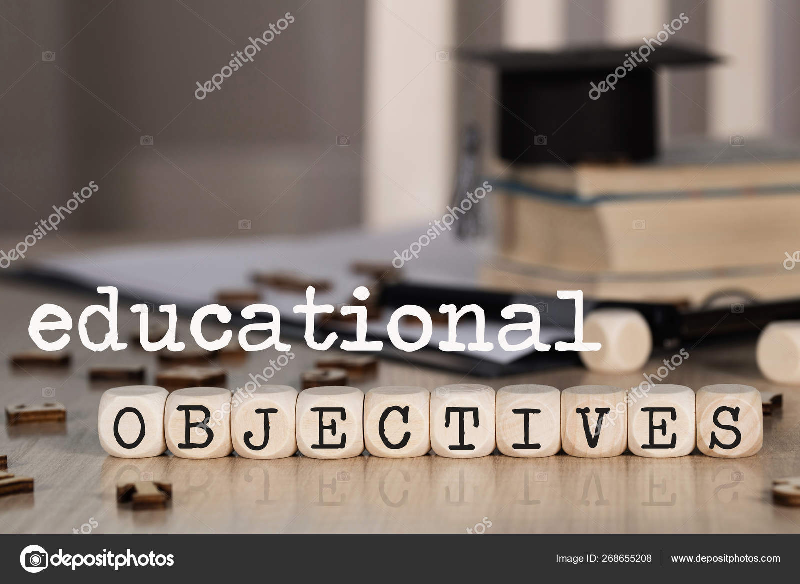 Words EDUCATIONAL OBJECTIVES composed of wooden dices. Stock Photo by ...