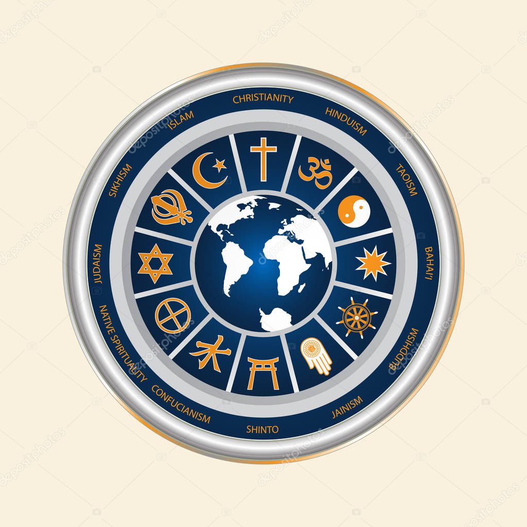 Un círculo de símbolos religiosos. Religiones internacionales del mundo ...