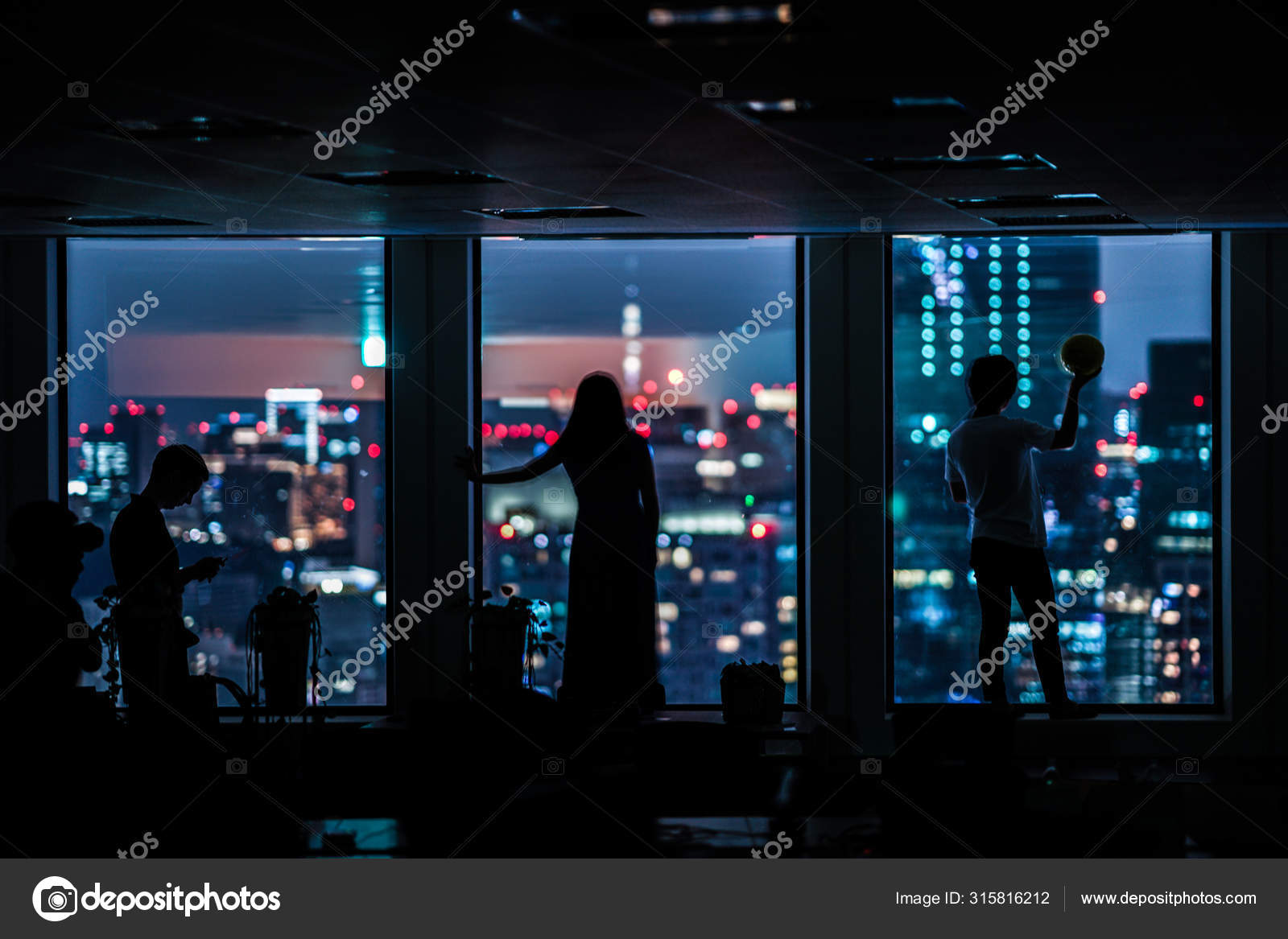 Urban Night View People Silhouette Stock Photo by ©kanzilyou 315816212