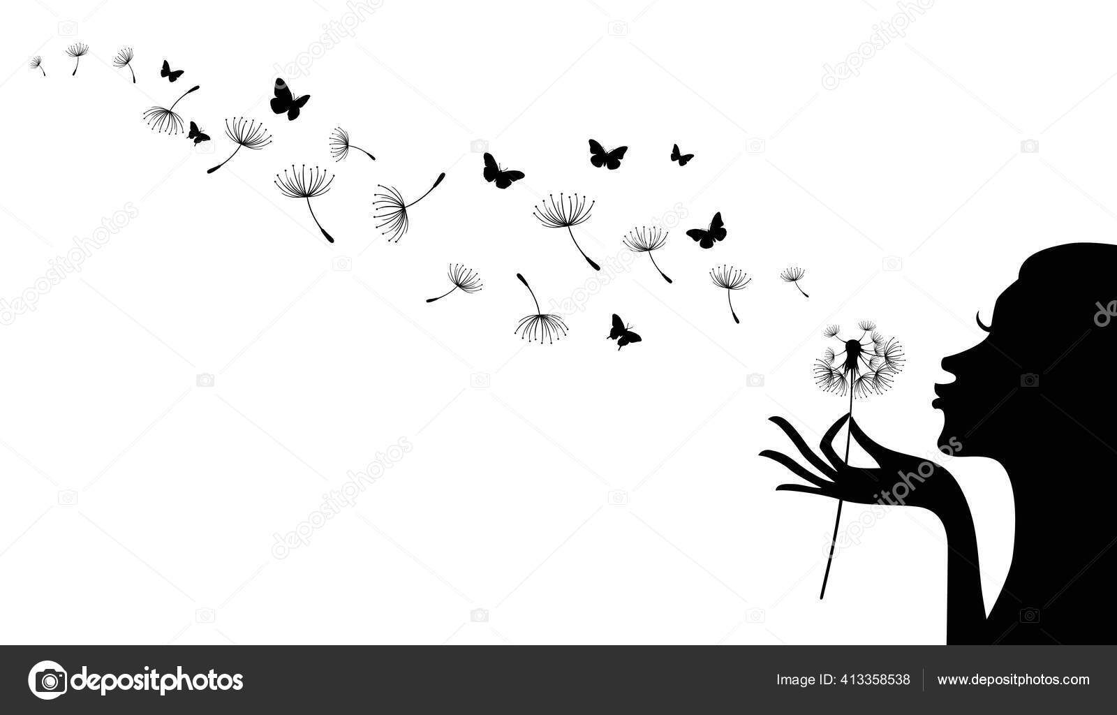 Dandelion Blowing Into Birds Drawing