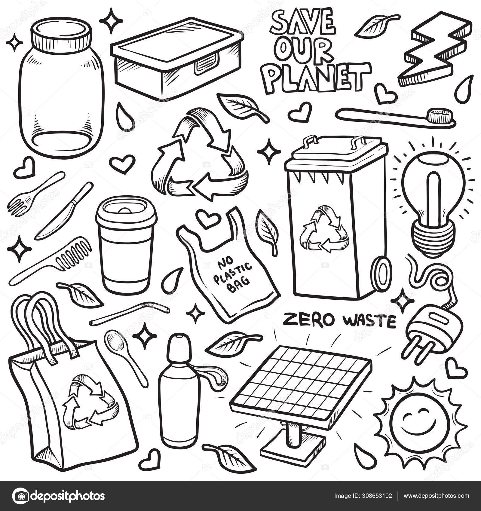 Doodles zero waste hand drawn outline vector illustration Stock Vector ...