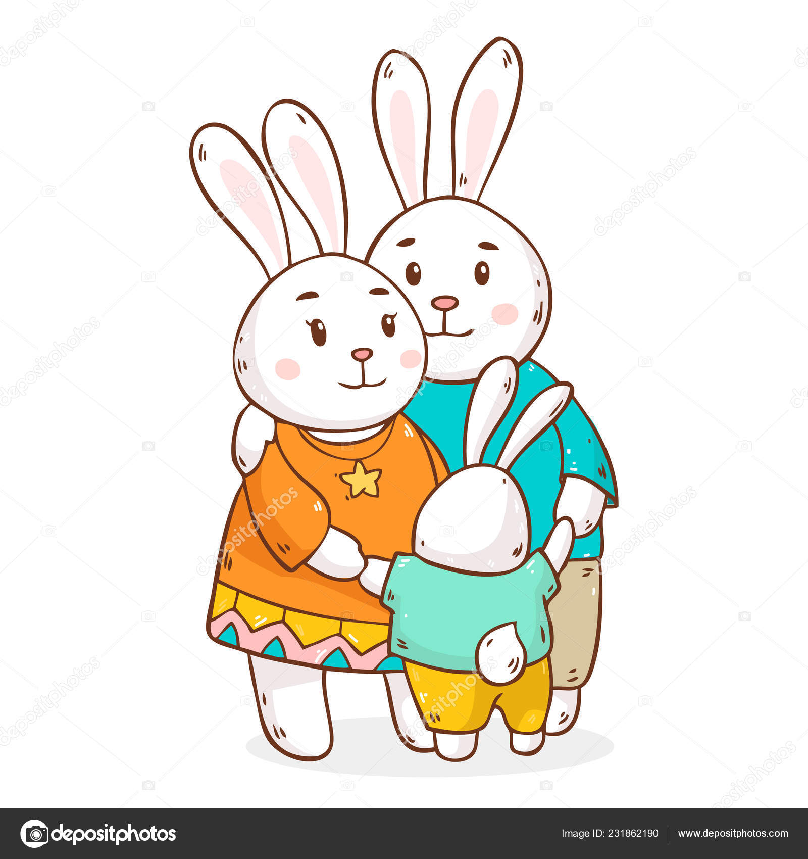 Poster Vector Illustration Cartoon Rabbits Family Hugging Stock Vector ...