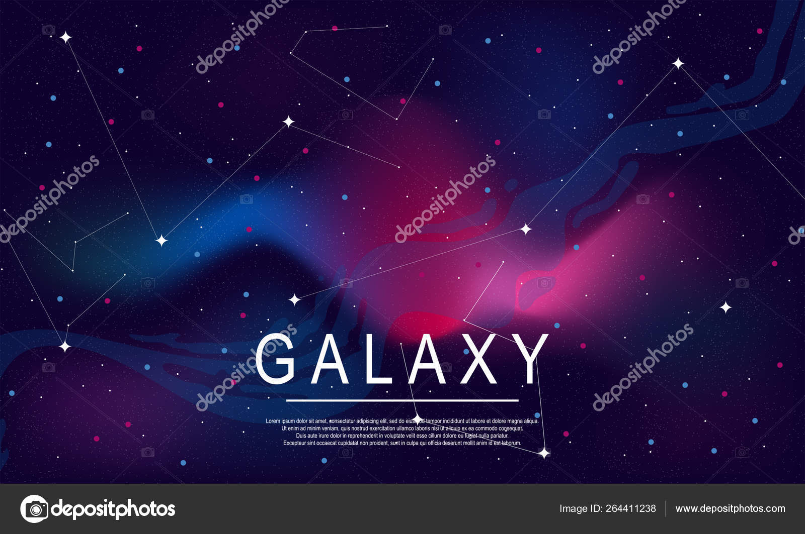 Vector space background with pink tint, stars and constellations Stock ...
