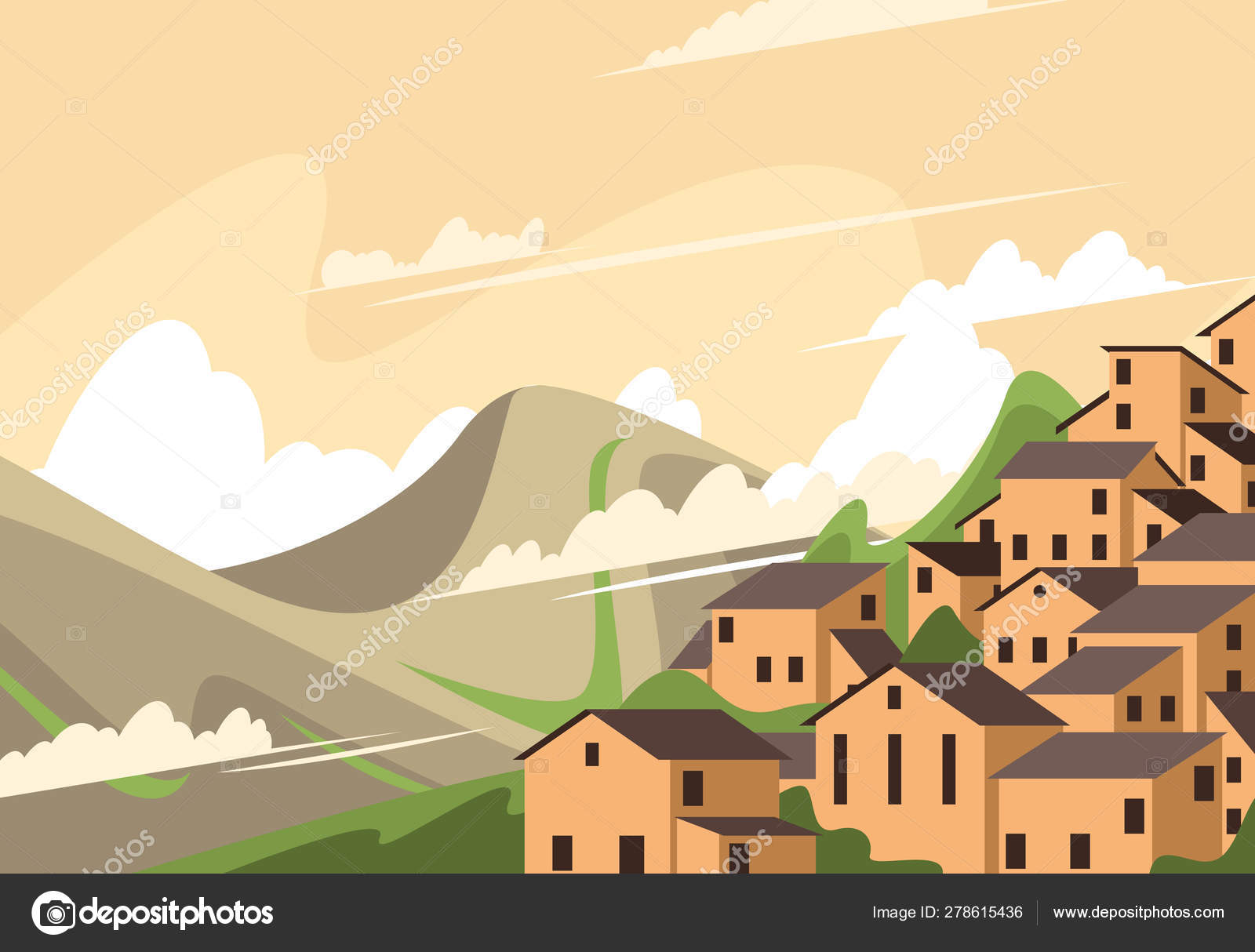 Village Silhouette Vector