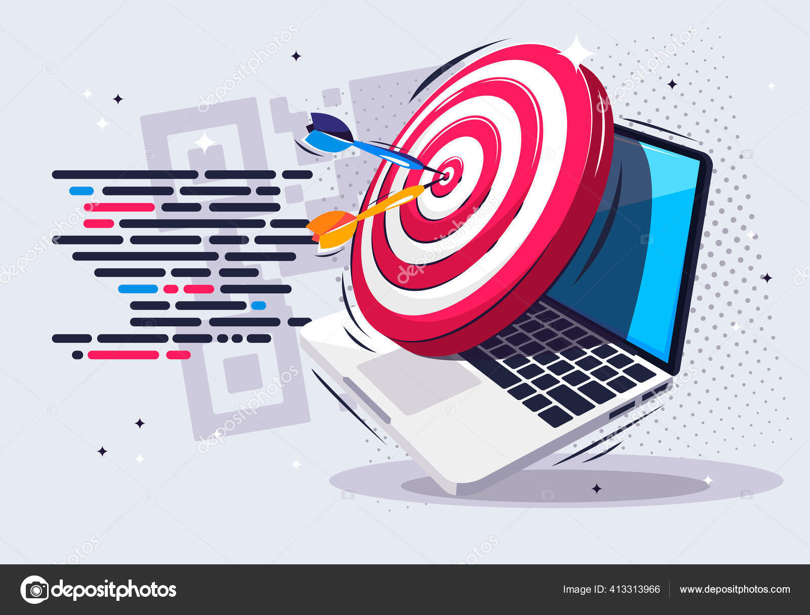 Vector Illustration Laptop Target Screen Hitting Target Darts Center ...