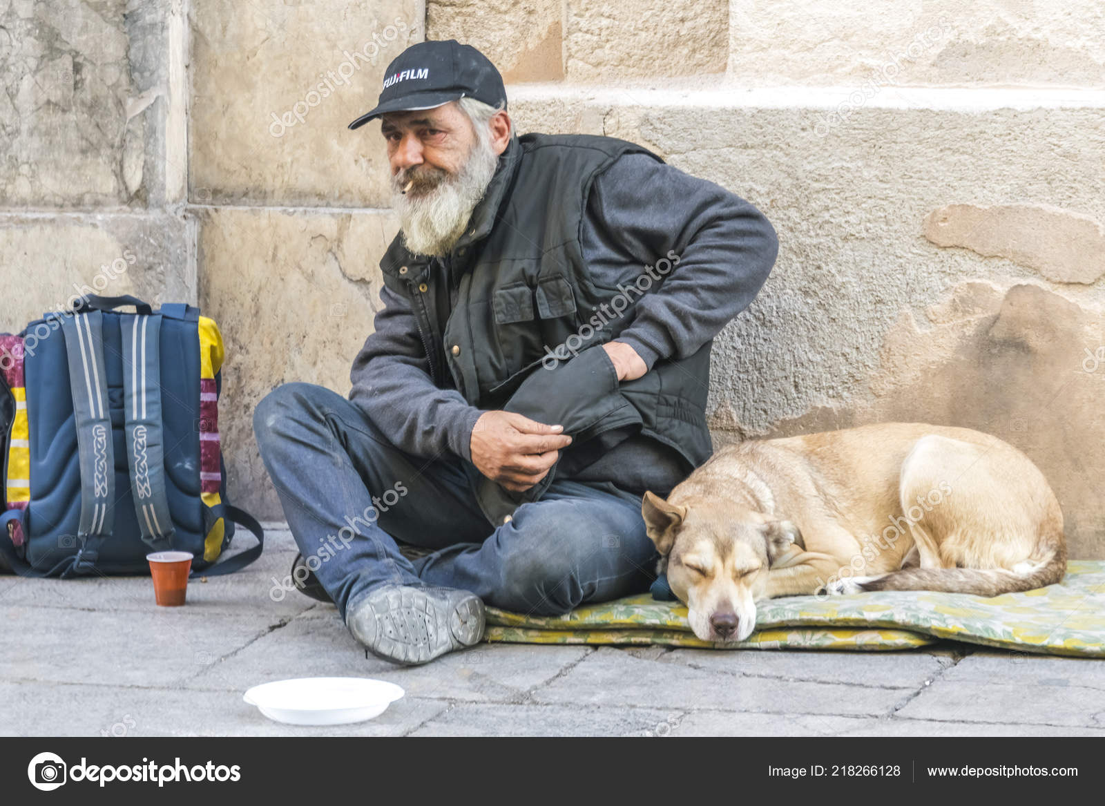 Pisa Italy October 2017 Beggar Old Man Dog Begging Street – Stock ...
