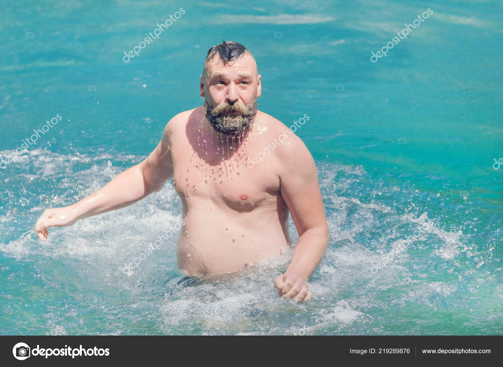 Wet Bearded Man Pool — Stock Photo © watman #219289876