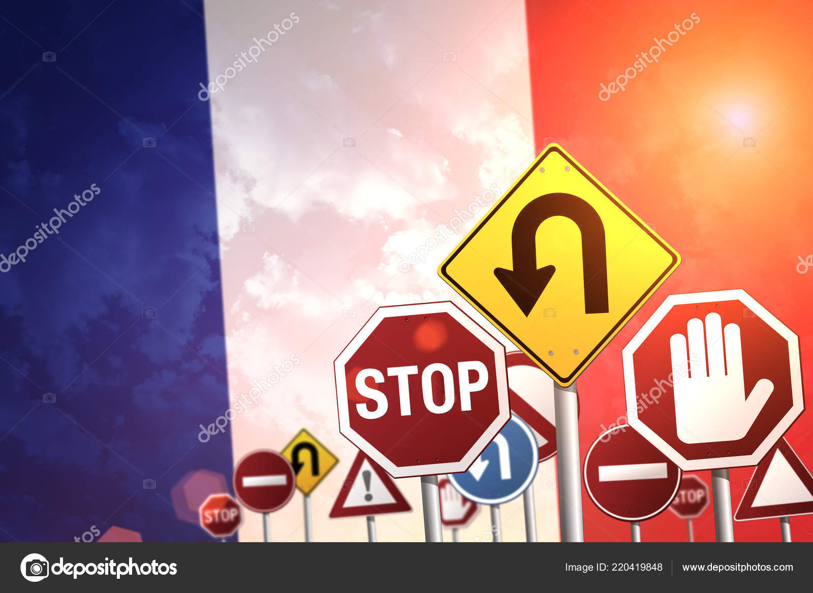 Road Stop Sign Background France Flag — Stock Photo © watman #220419848