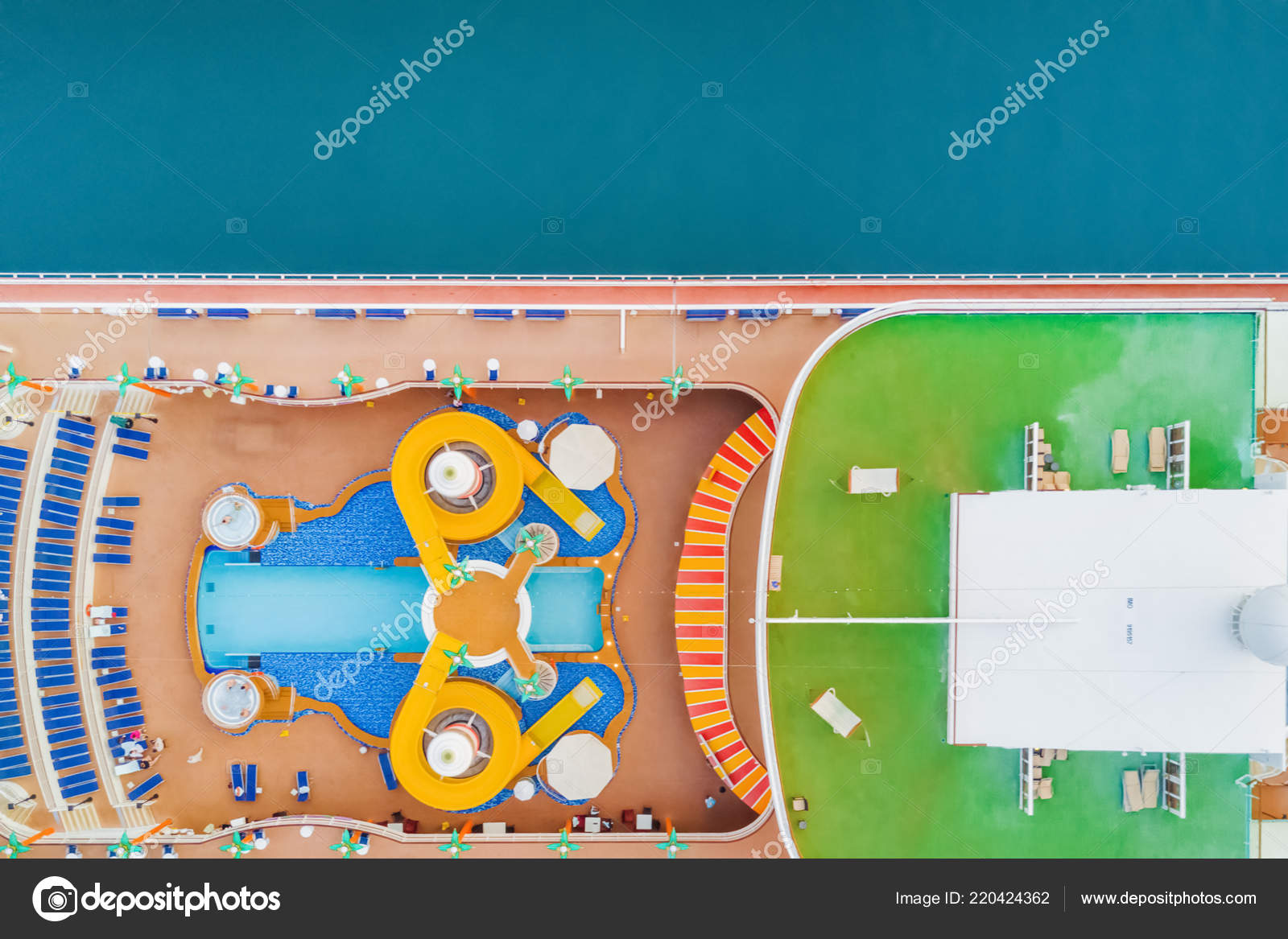 Swimming Pool Slides Board Cruise Liner Top View — Stock Editorial ...