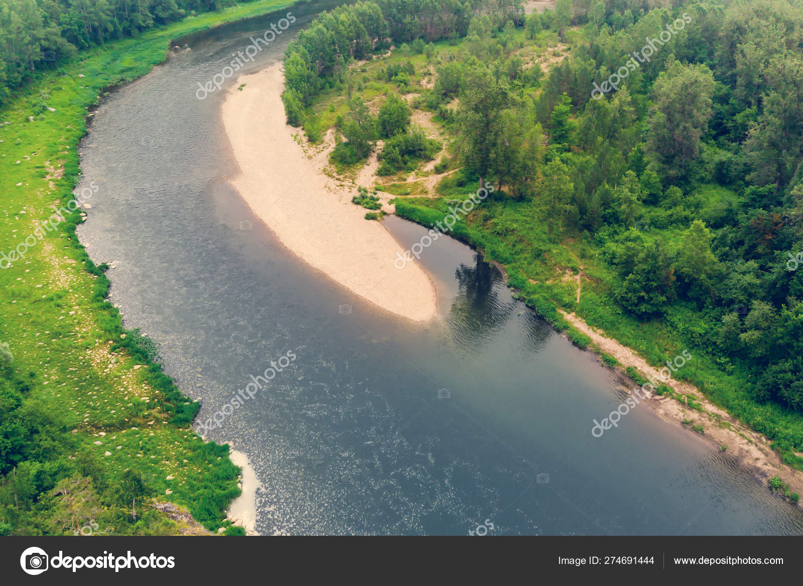 Beautiful Natural Scenery River Forest Aerial View Drone Shot Stock ...