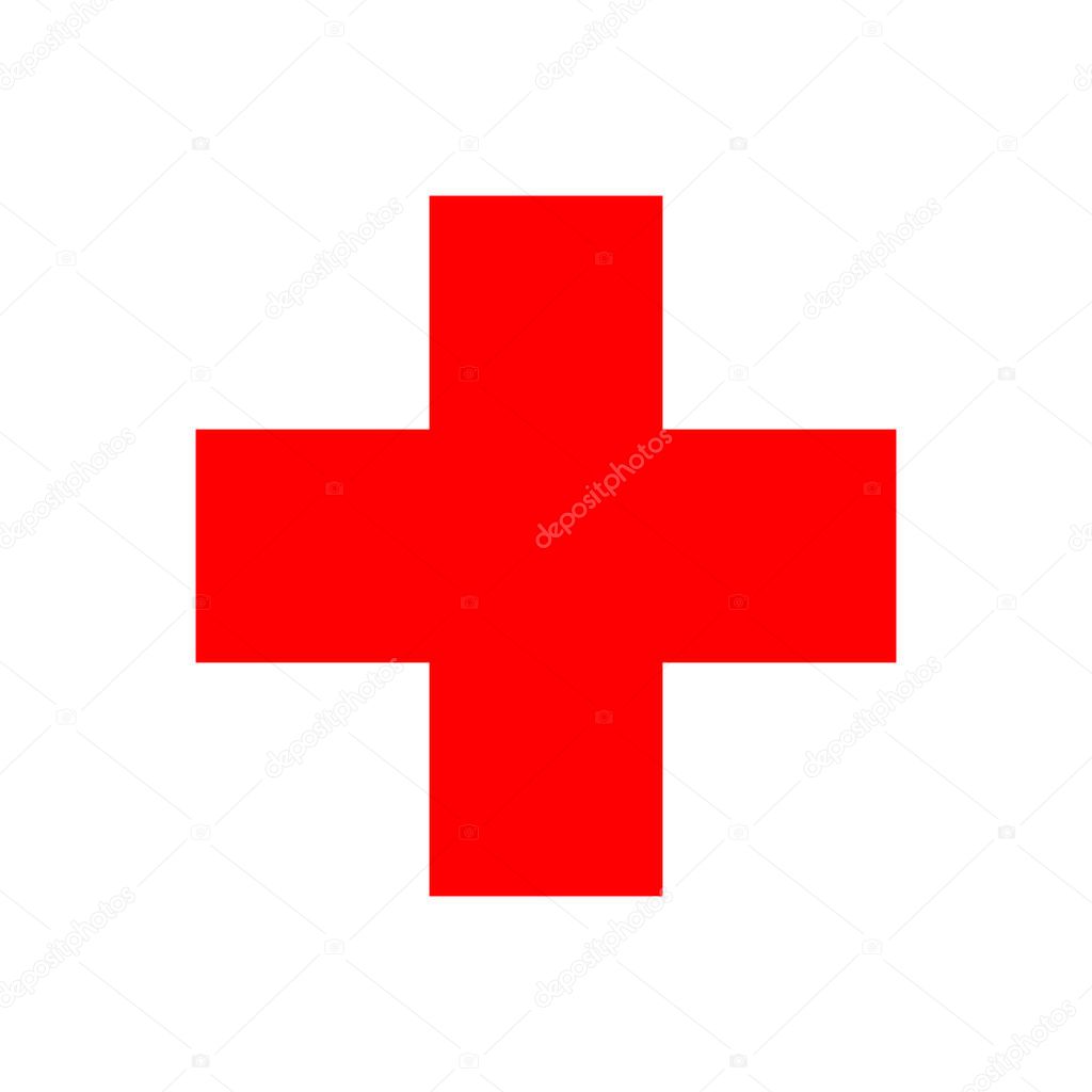 Cruz médica en estilo plano. Ilustración vectorial. Símbolo médico rojo ...
