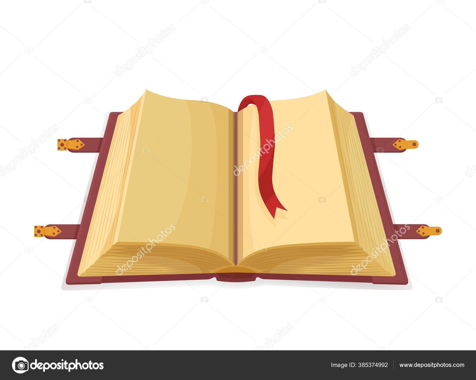 Ancient magic book open. Mystical medieval empty volume with old ...