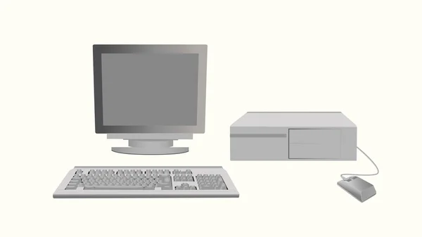Retro personal computer with system unit large monitor keyboard and mouse vector graphic ...