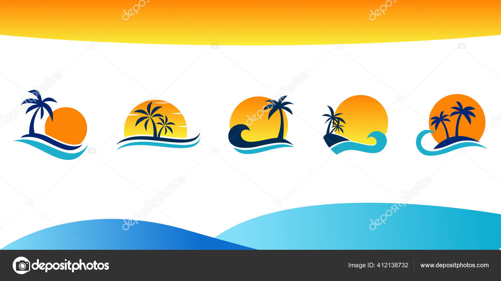 Set Icono Playa Vector Plantilla Vector de stock #412138732 de ©UDZA