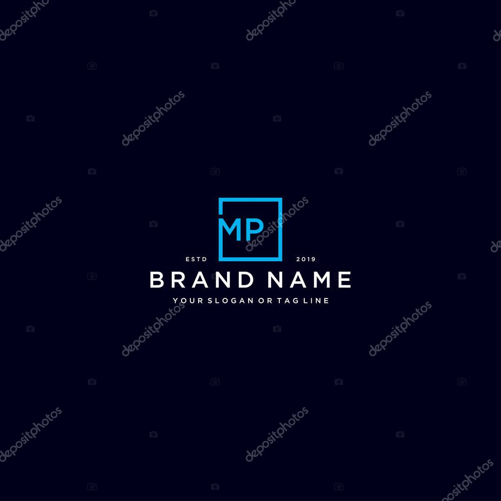 letra MP con una plantilla de vector de diseño cuadrado 2023