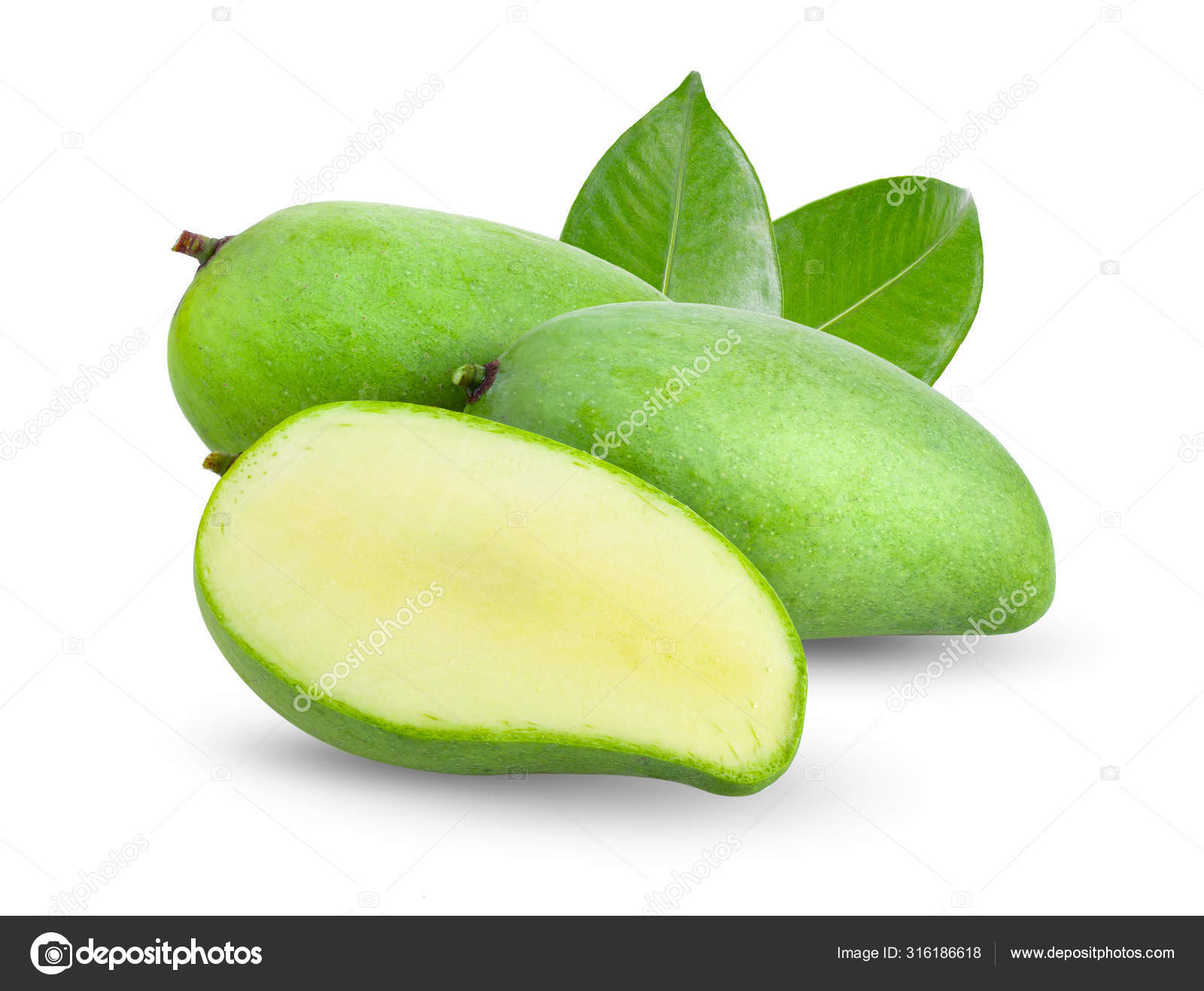 Mango Verde Con Hoja Aislada Sobre Fondo Blanco Profundidad Total ...
