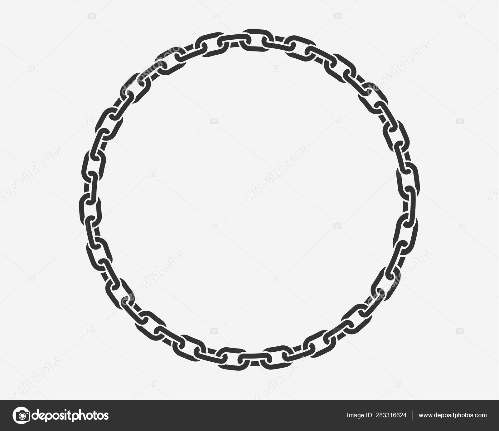 Texture chain round frame. Circle border chains silhouette black Stock ...