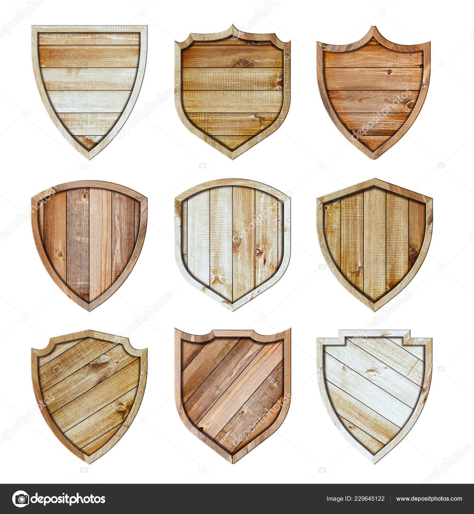 Wood shield wooden texture sign background isolated on white Stock ...