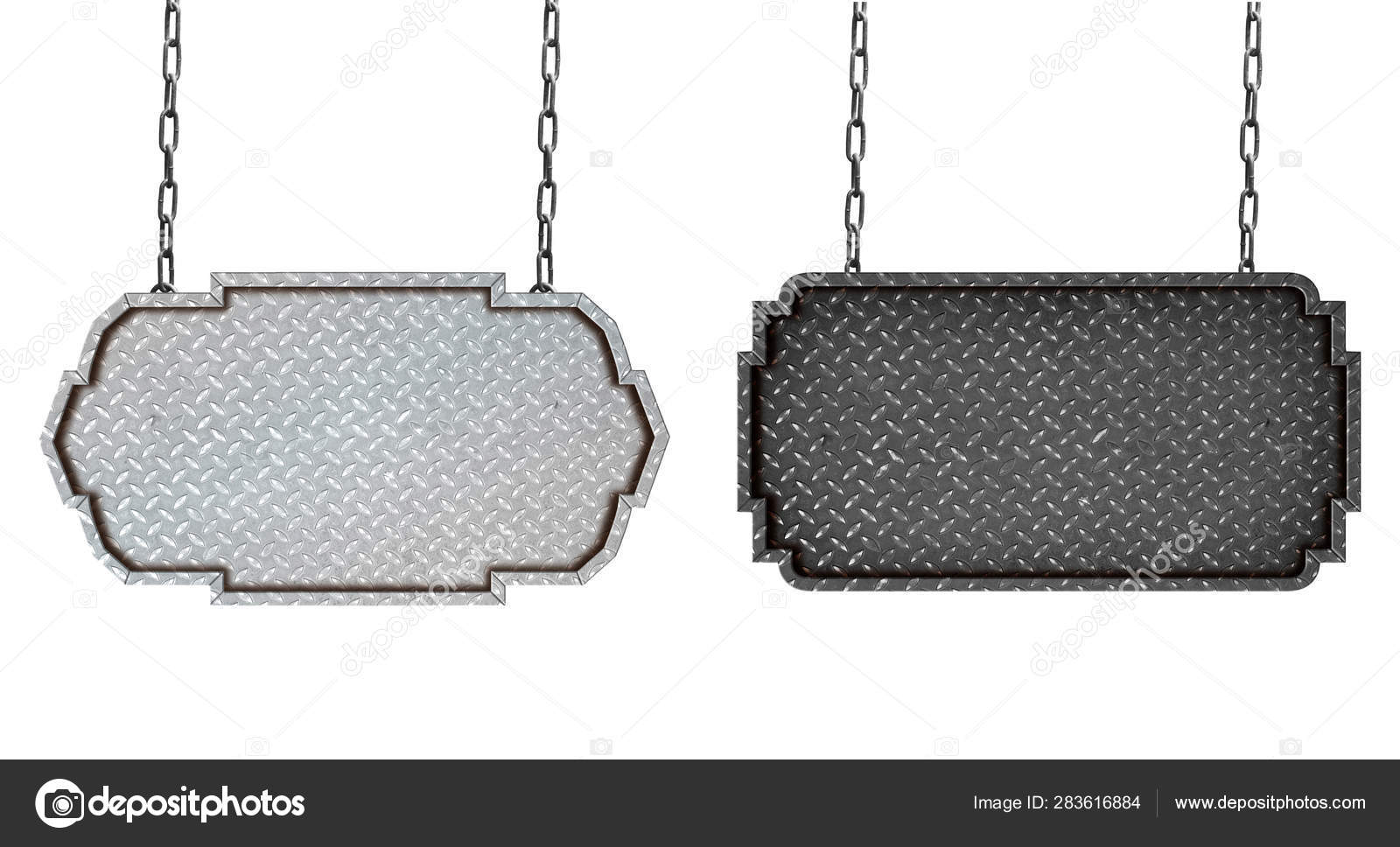 Metal plate with diamond pattern signboard with chains isolated Stock ...