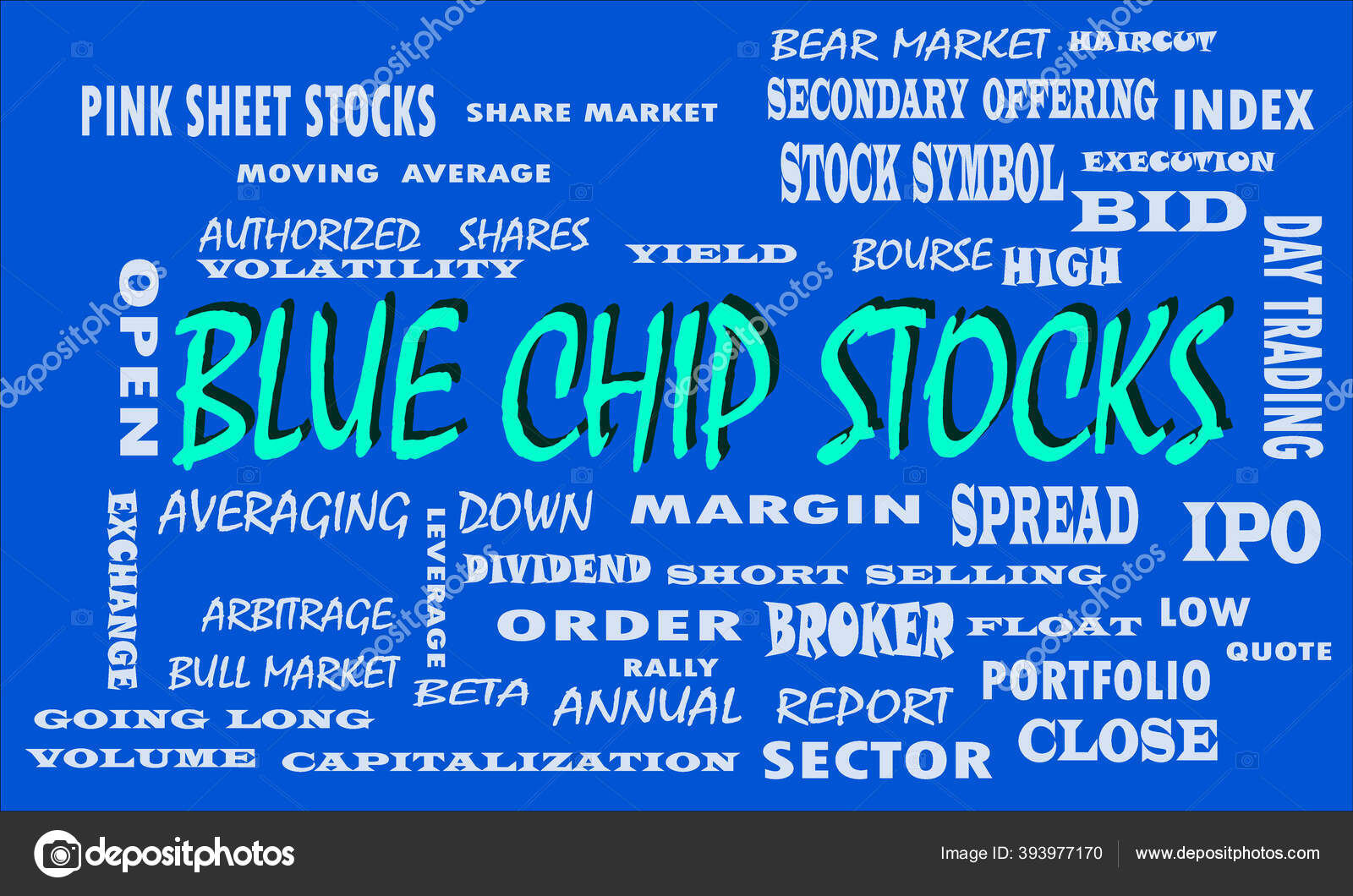 Blue Chip Stock Word Connected Stock Market Displayed Multiple ...
