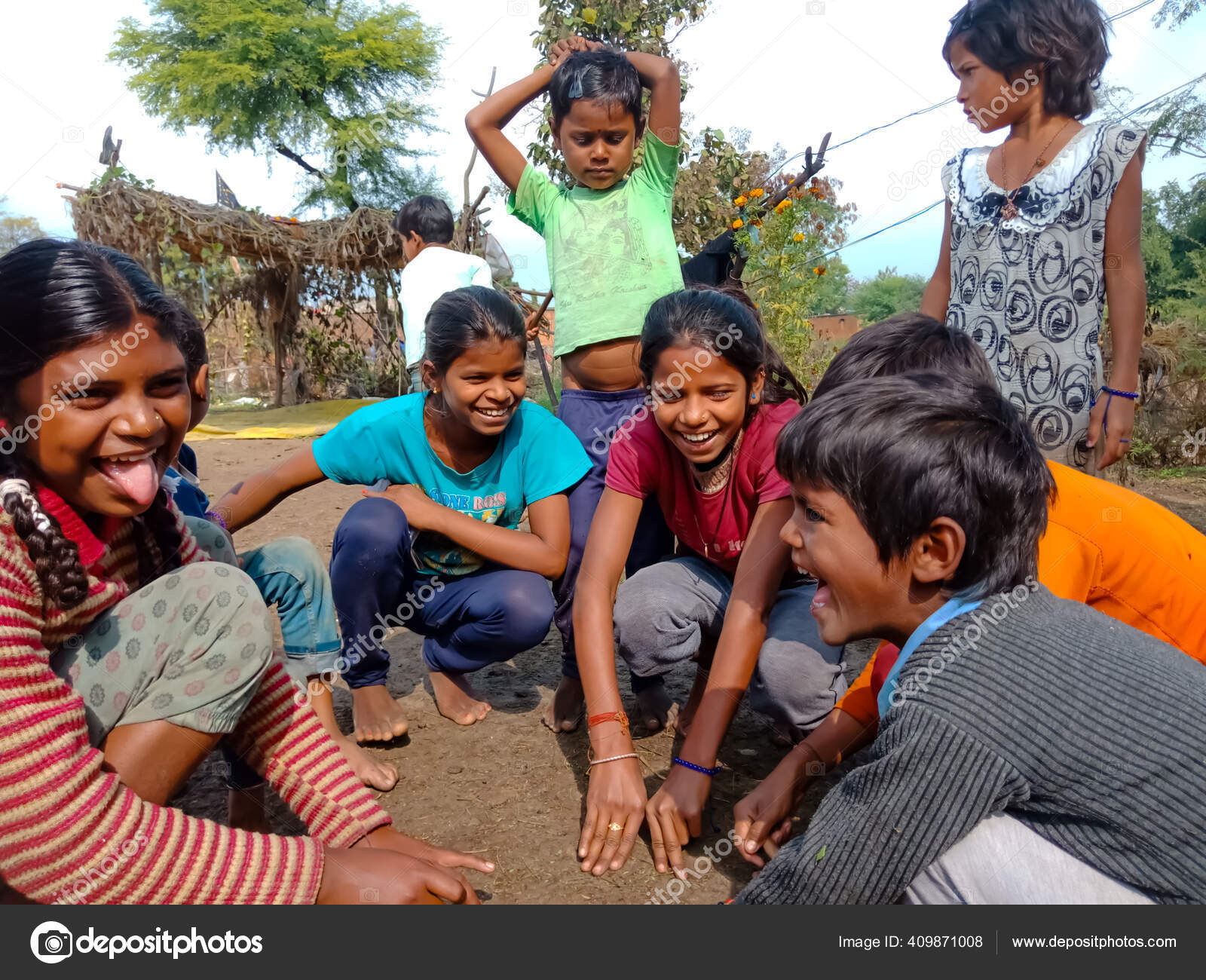 District Katni India January 2020 Asian Poor Village Children Playing ...